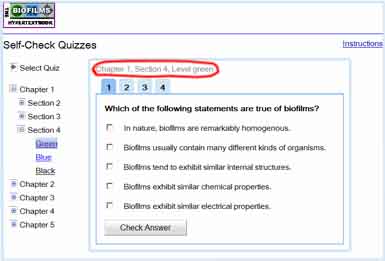 Biofilm Hypertextbook Self-Check Quizzes Instructions